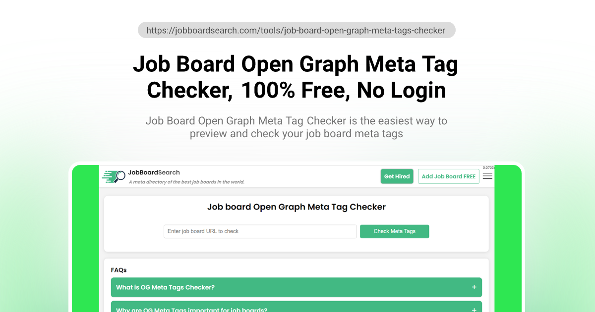 Job Board Open Graph Meta Tag Checker, 100% Free, No Login